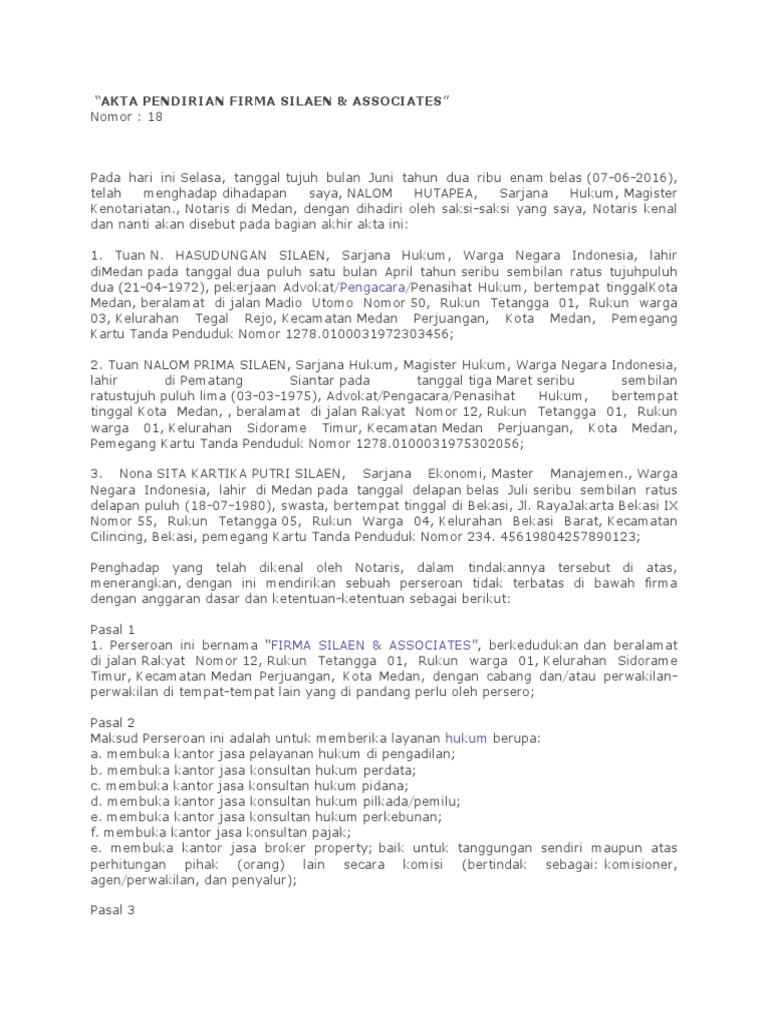 Akta Pendirian Firma Hukum | PDF