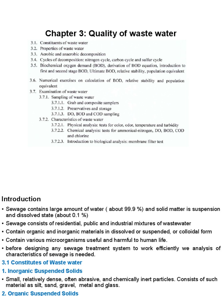 Chapter 3 Quality of Wastewater | PDF | Sewage Treatment | Decomposition