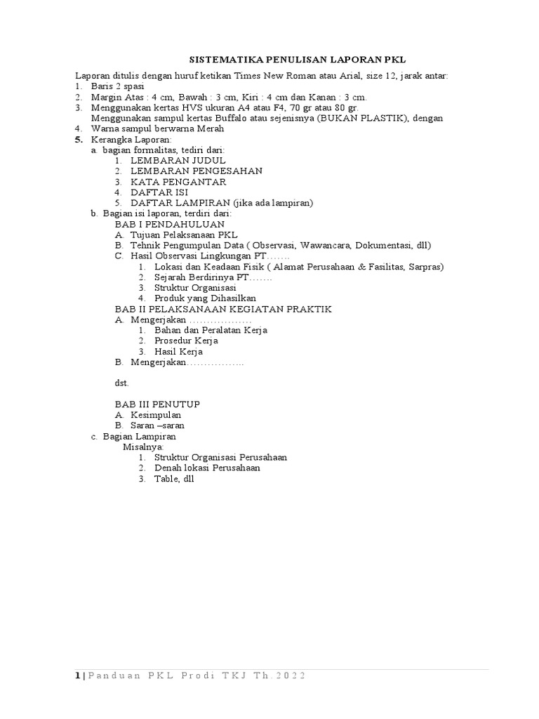 Sistematika Penulisan Laporan PKL | PDF | Karier & Perkembangan | Bisnis