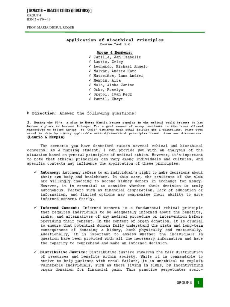 g4 Cu 5 6 Bioethical Principles | PDF | Organ Donation | Kidney Transplantation