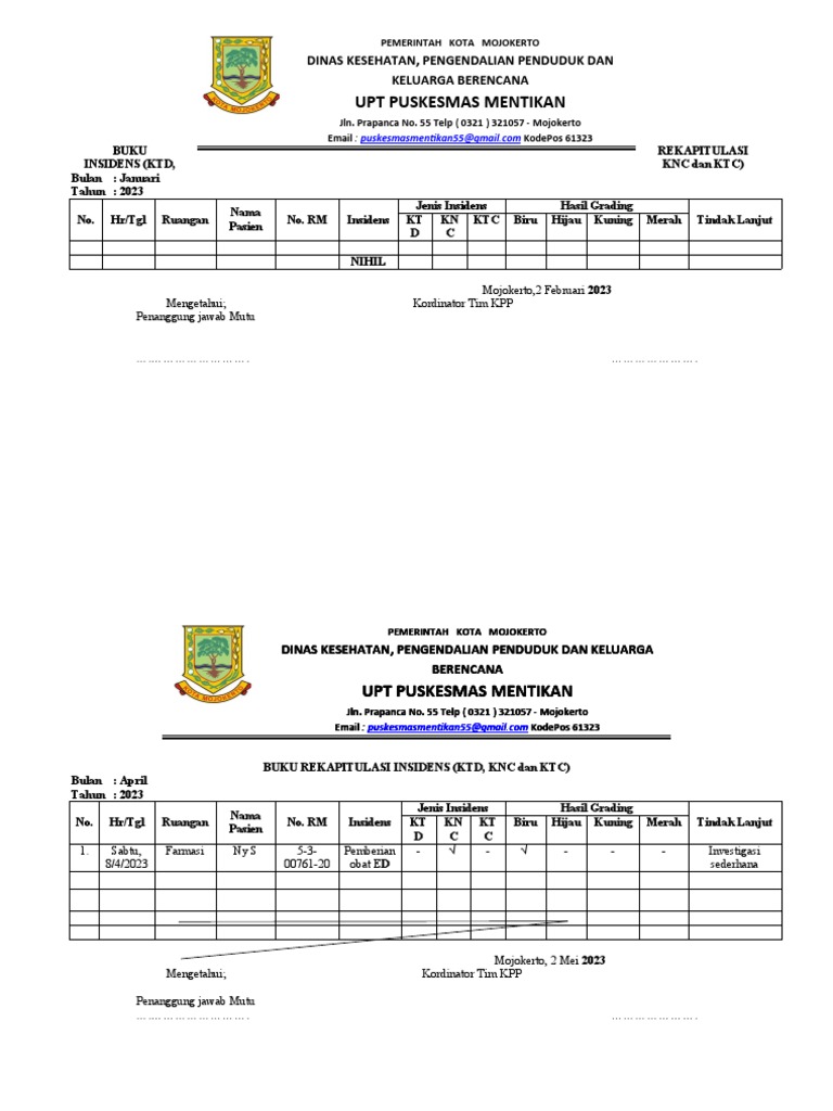 Contoh Format Buku Rekapitulasi Insidens | PDF