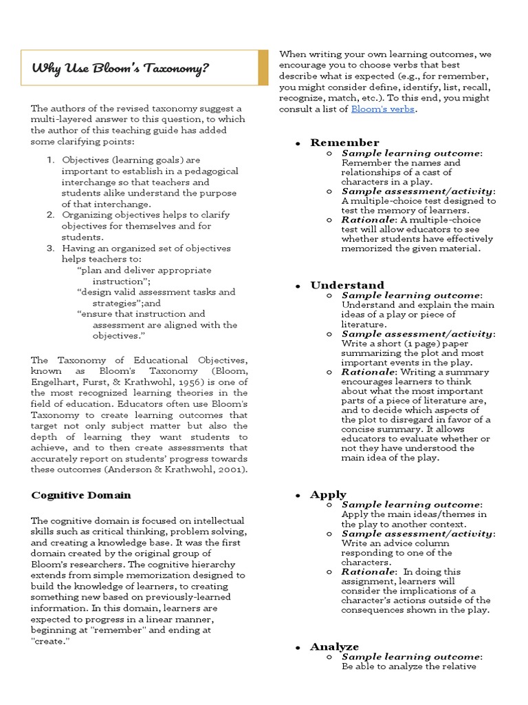 Why Use Bloom's Taxonomy | PDF Why Use Bloom's Taxonomy | PDF