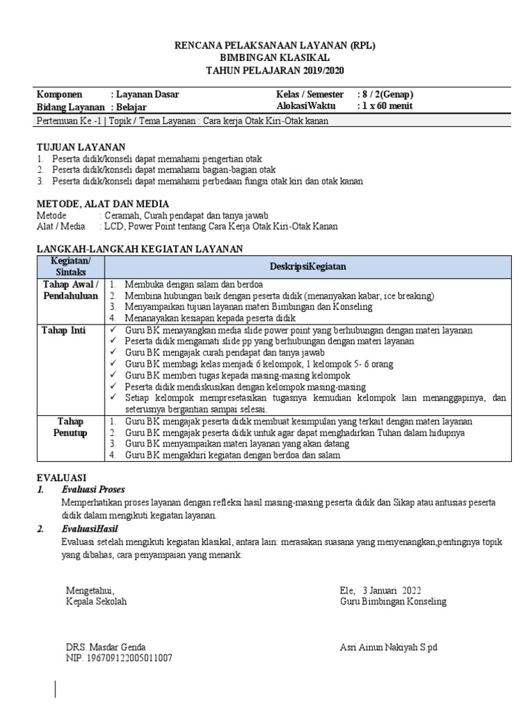 Format RPL KLS 8 Semester Genap | PDF