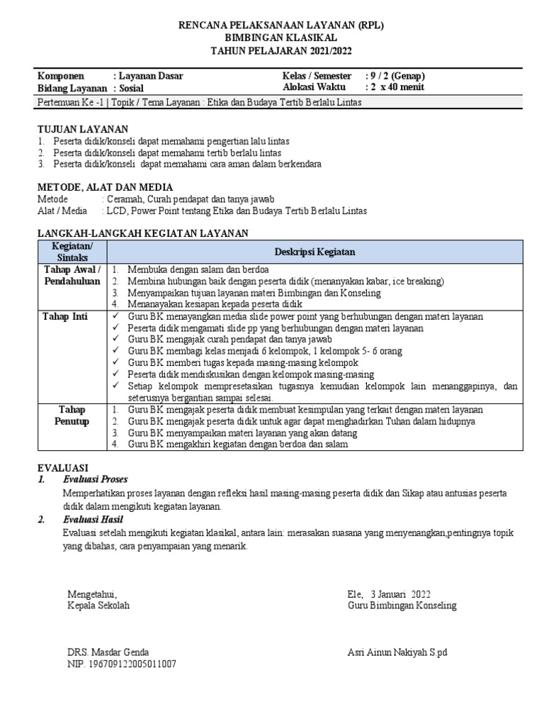 Format RPL KLS 9 Semester Genap | PDF