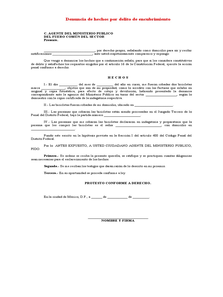 Denuncia de Hechos Por Delito de Encubrimiento | PDF