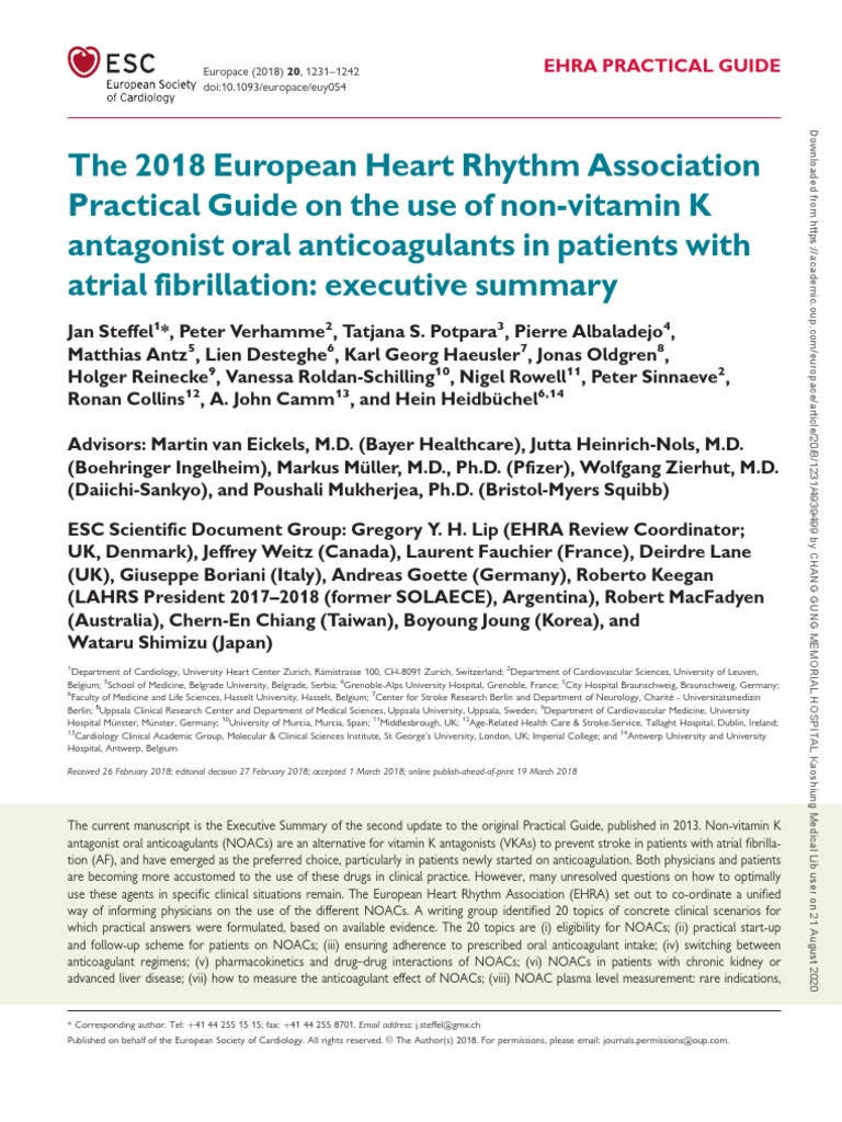 The 2018 EHRA Practical Guide On The Use of NOAC - Executive Summary | PDF The 2018 EHRA Practical Guide On The Use of NOAC - Executive Summary | PDF