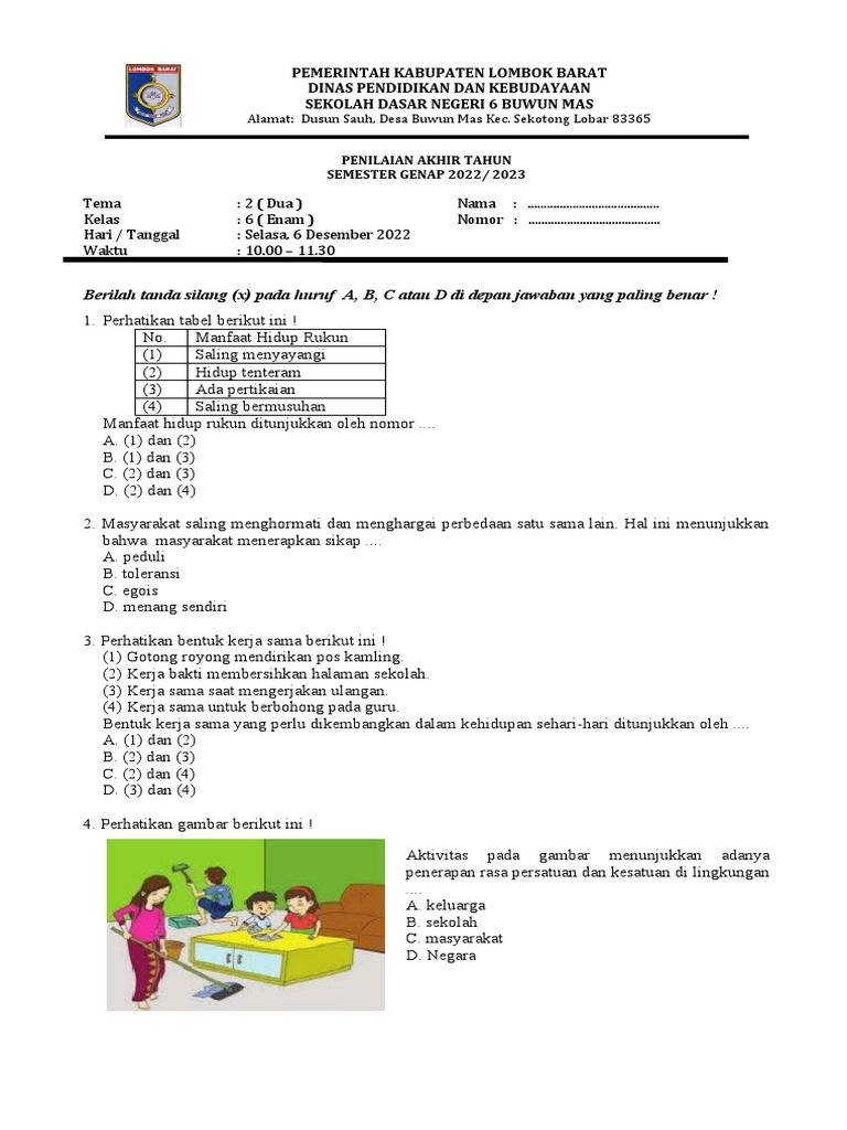 Soal Pas Kelas 6 Tema 2 | PDF