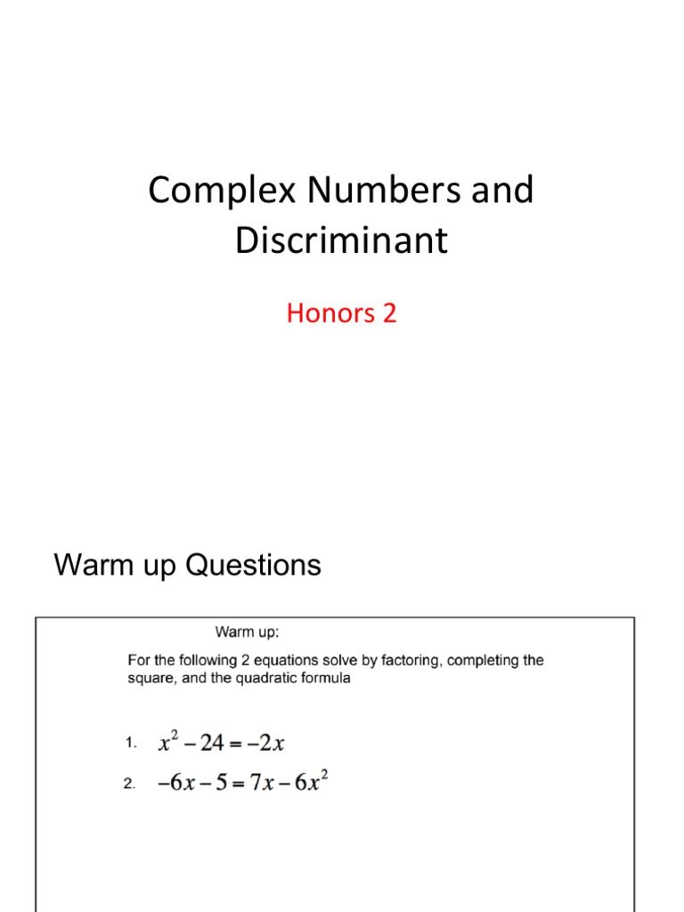 Lesson 5 - Complex Numbers and Discriminant | PDF | Quadratic Equation ...