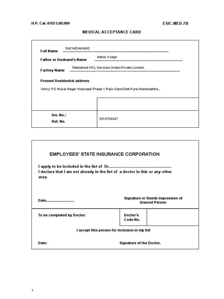 Medical Acceptance Card | PDF