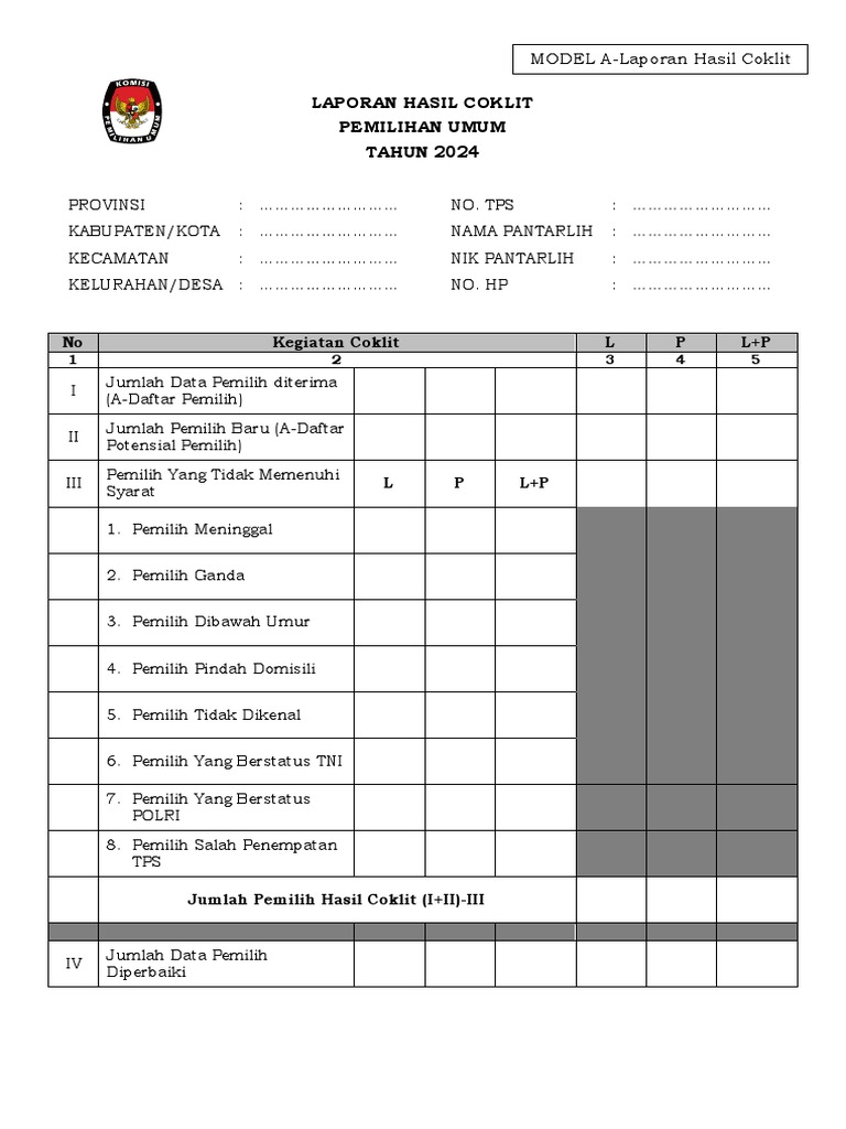 Formulir Laporan Hasil Coklit | PDF Formulir Laporan Hasil Coklit | PDF