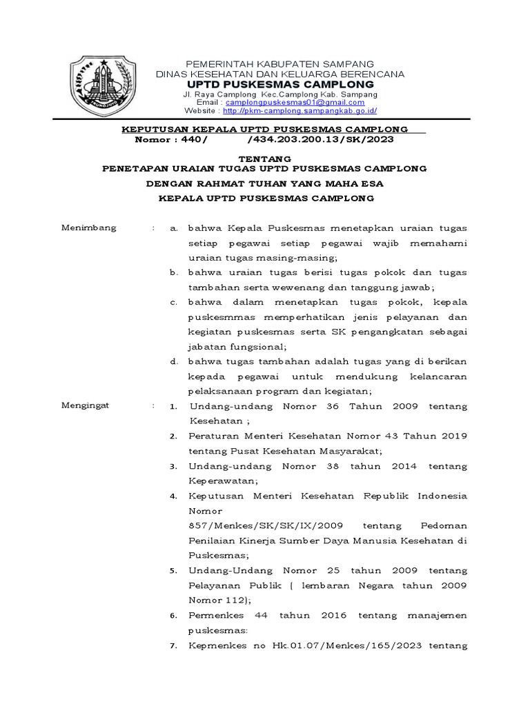 1.3.2.1 SK Penetapan Uraian Tugas Pegawai | PDF