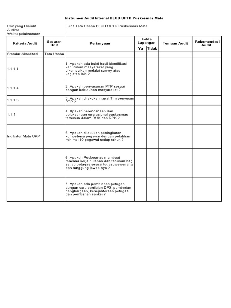 Instrumen Audit Internal 2023 | PDF | Pengelolaan Keuangan & Uang ...