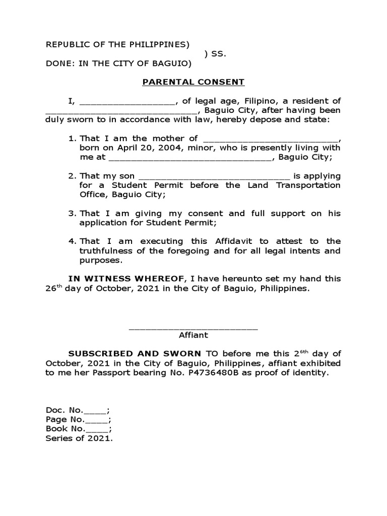 Parental Consent Student Permit | PDF