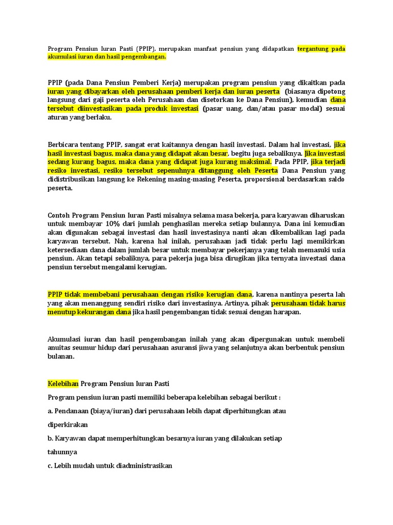 Program Pensiun Iuran Pasti | PDF