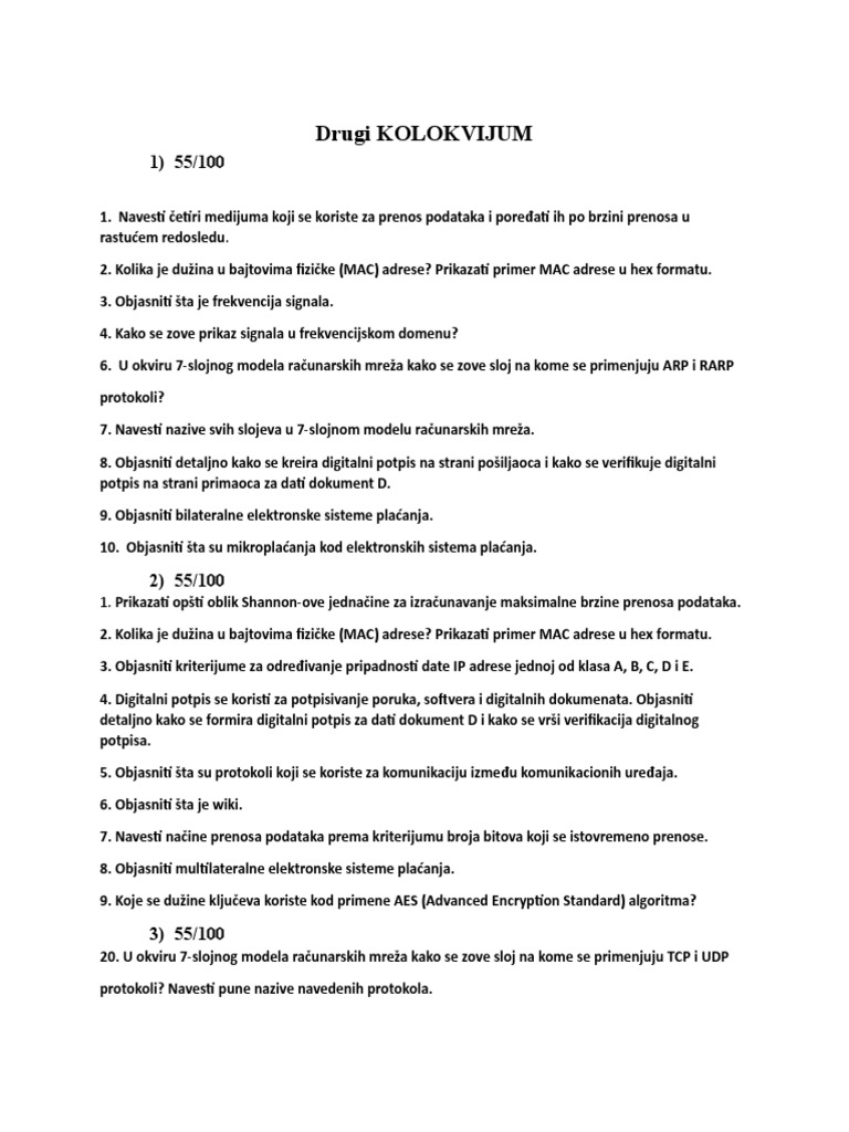 Drugi KOLOKVIJUM | PDF