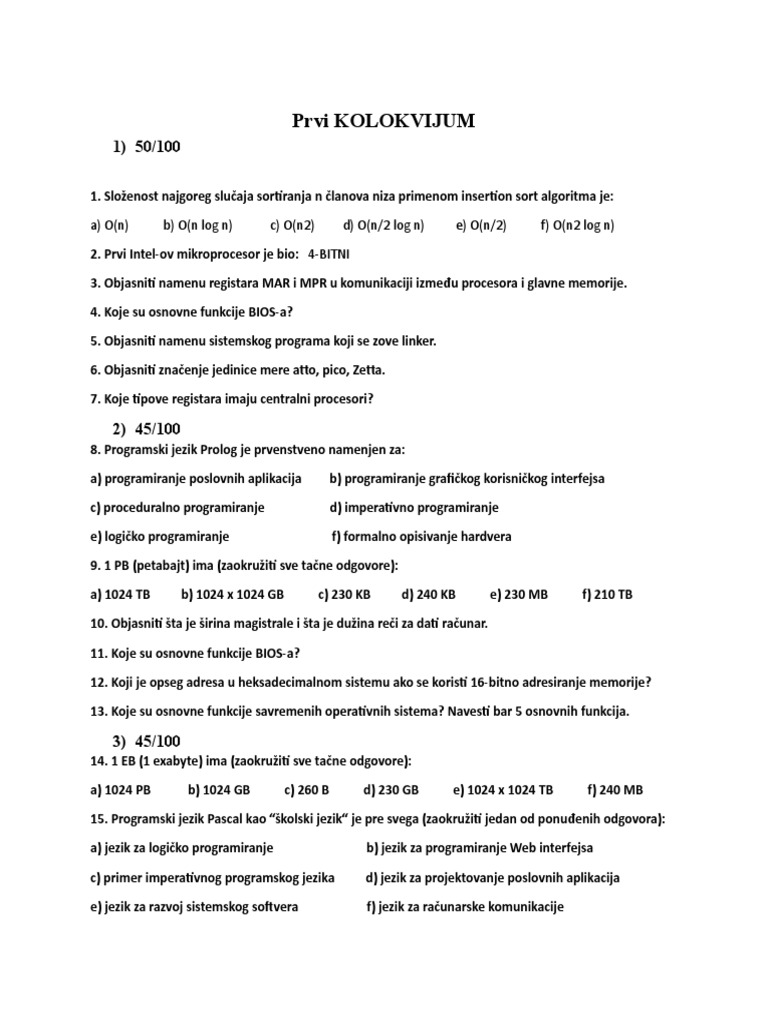 Prvi KOLOKVIJUM | PDF