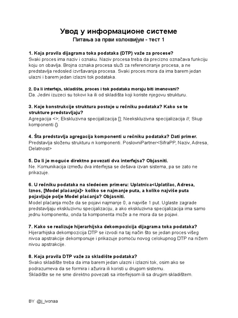 UIS Pitanja - Test 1 | PDF