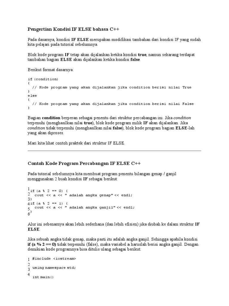 Pengertian Kondisi If ELSE Bahasa C | PDF