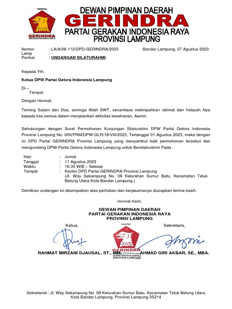 Surat Undangan Partai Gelora | PDF