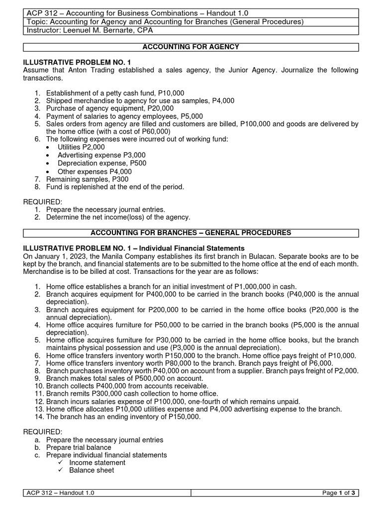 Accounting for Agency and Branches Guide | PDF | Expense | Debits And ...