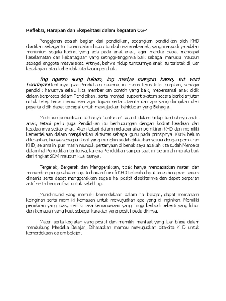 Refleksi, Harapan Dan Ekspektasi Dalam Kegiatan CGP | PDF | Karier & Perkembangan