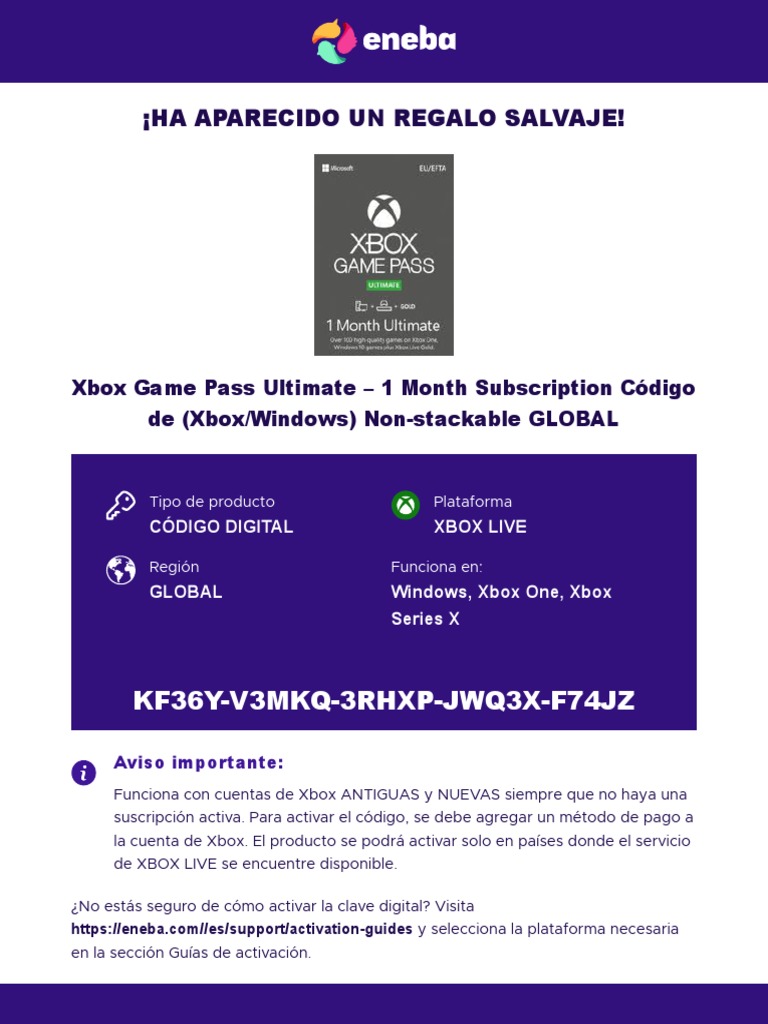 Xbox Game Pass Ultimate - 1 Month Subscription Código de (Xbox - Windows) Non-Stackable GLOBAL2 ...