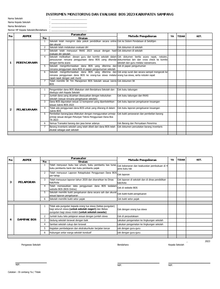 INSTRUMEN MONEV BOS 2023 | PDF