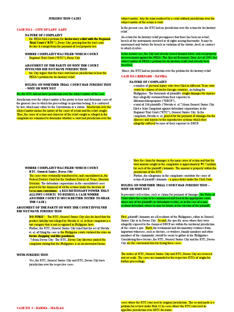 SUMMARY OF CASES JURISDICTION - Updated | PDF | Lawsuit | Complaint SUMMARY OF CASES JURISDICTION - Updated | PDF | Lawsuit | Complaint