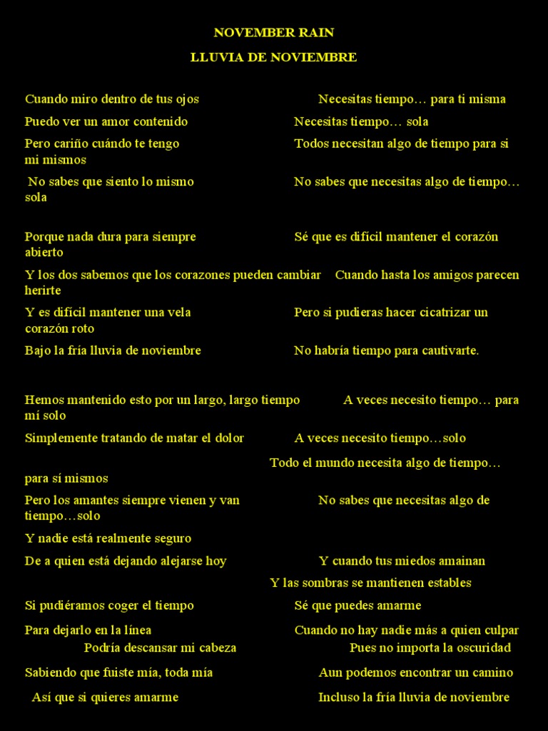 Letra de "November Rain" en español | PDF