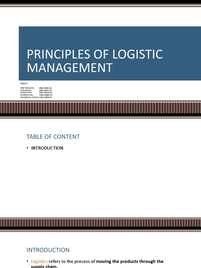 Principles of Logistic Management | PDF | Logistics | Supply Chain