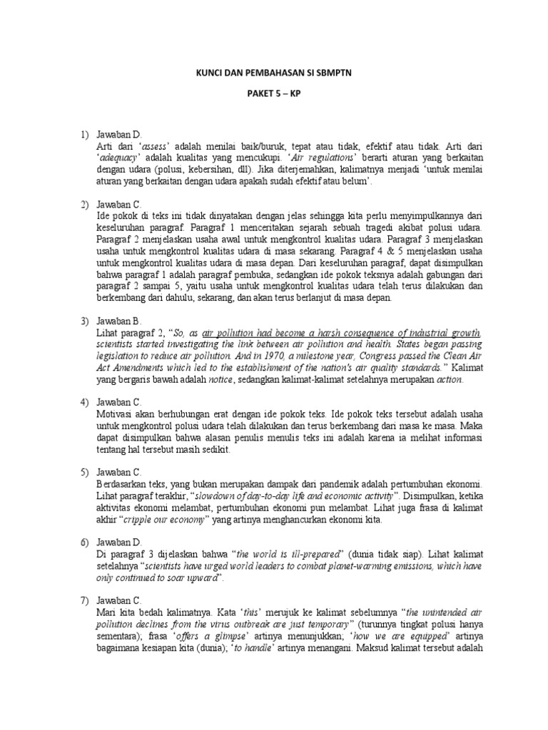 Kunci Dan Pembahasan Si SBMPTN - Paket 5 (KP, Diksi, Kuis) | PDF