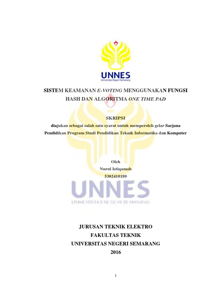 Sistem Keamanan E-Voting Menggunakan Fungsi Hash Dan Algoritma One Time ...
