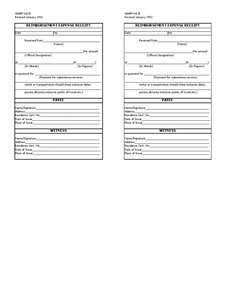 Reimbursement Expense Receipt Reimbursement Expense Receipt | PDF ...