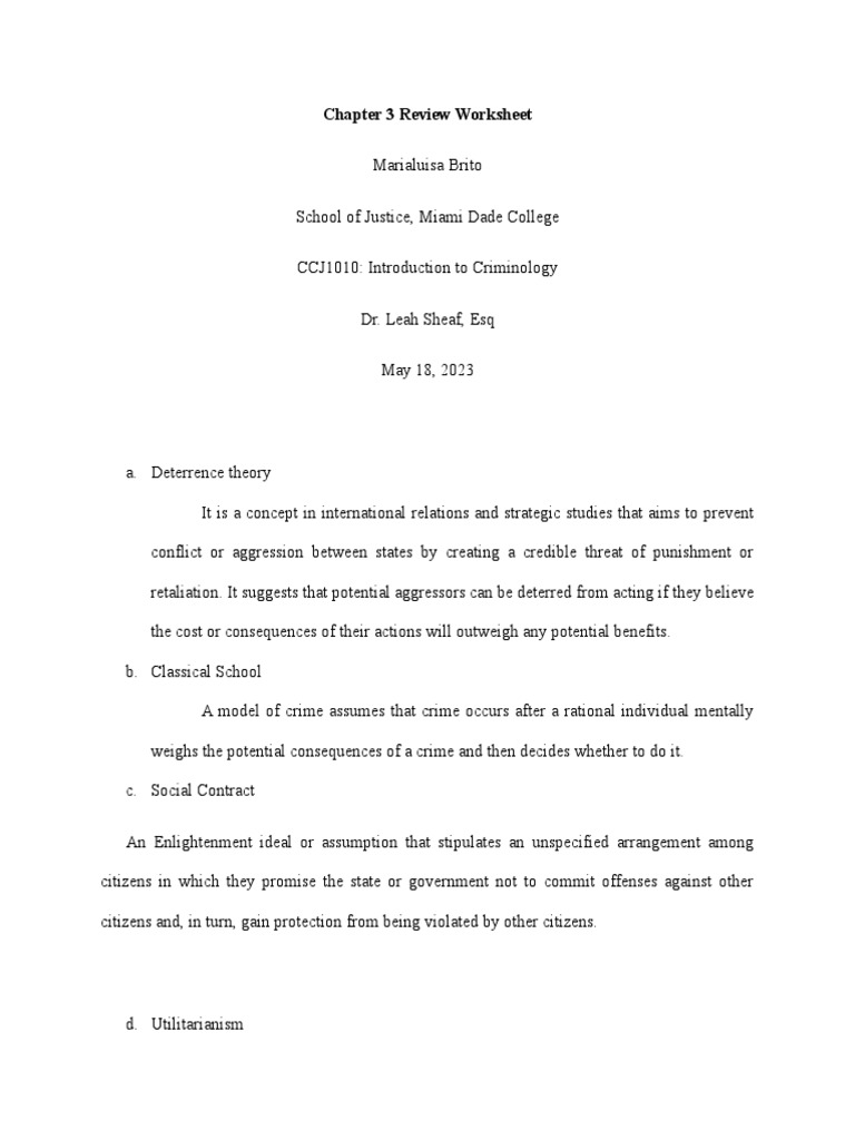CHP 3 Review Worksheet | PDF | Punishments | Crime & Violence