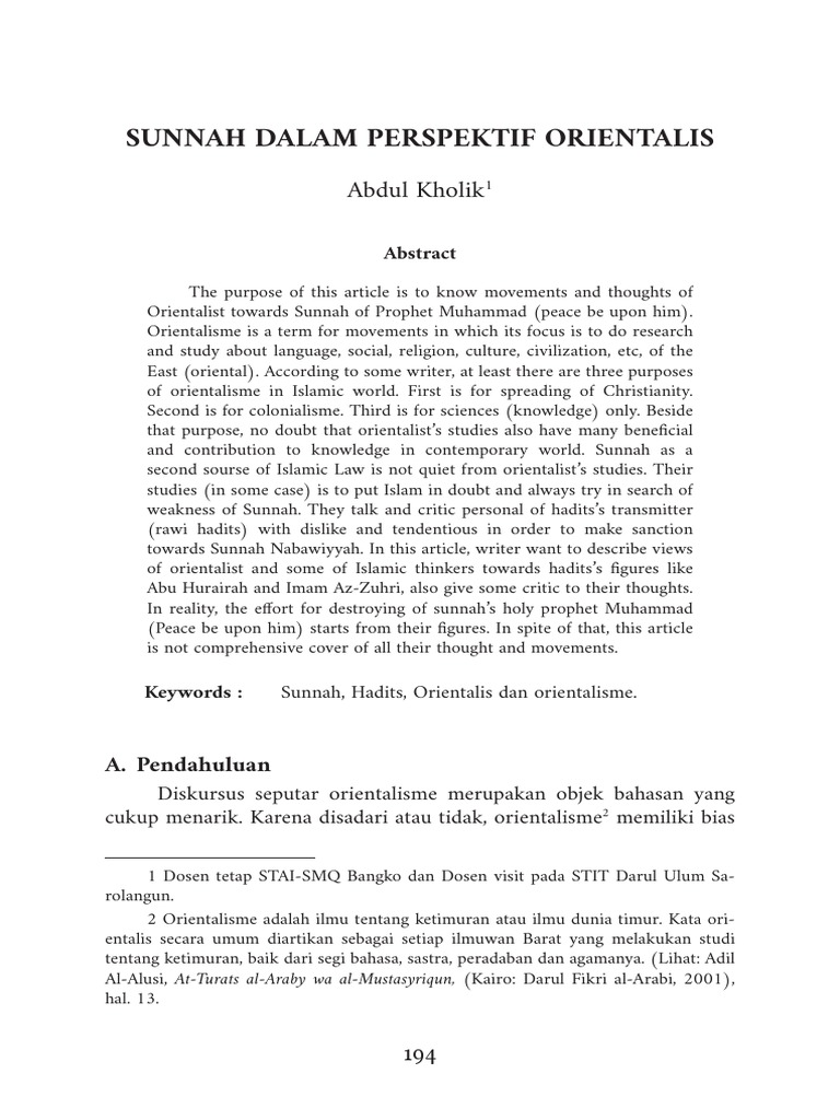 Sunnah Dalam Perspektif Orientalis | PDF | Hadith | Theocracy