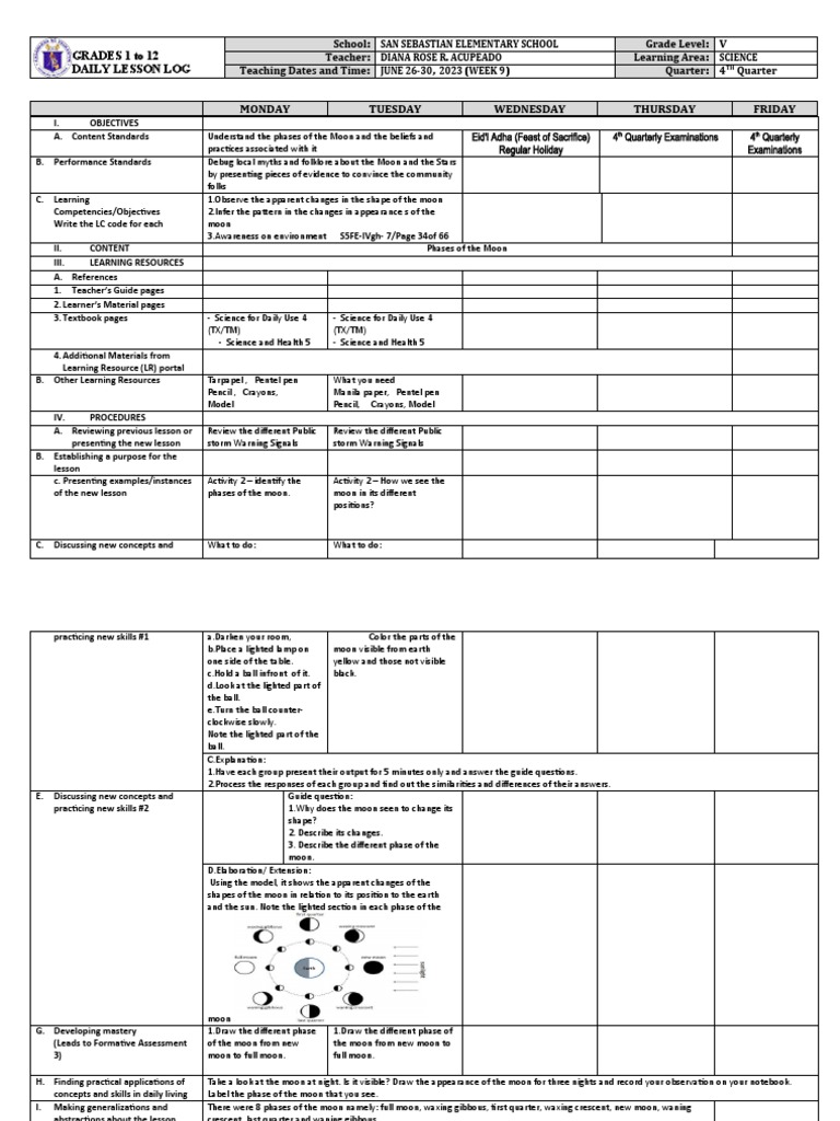 Grade 5 DLL SCIENCE 5 Q4 Week 8 | PDF
