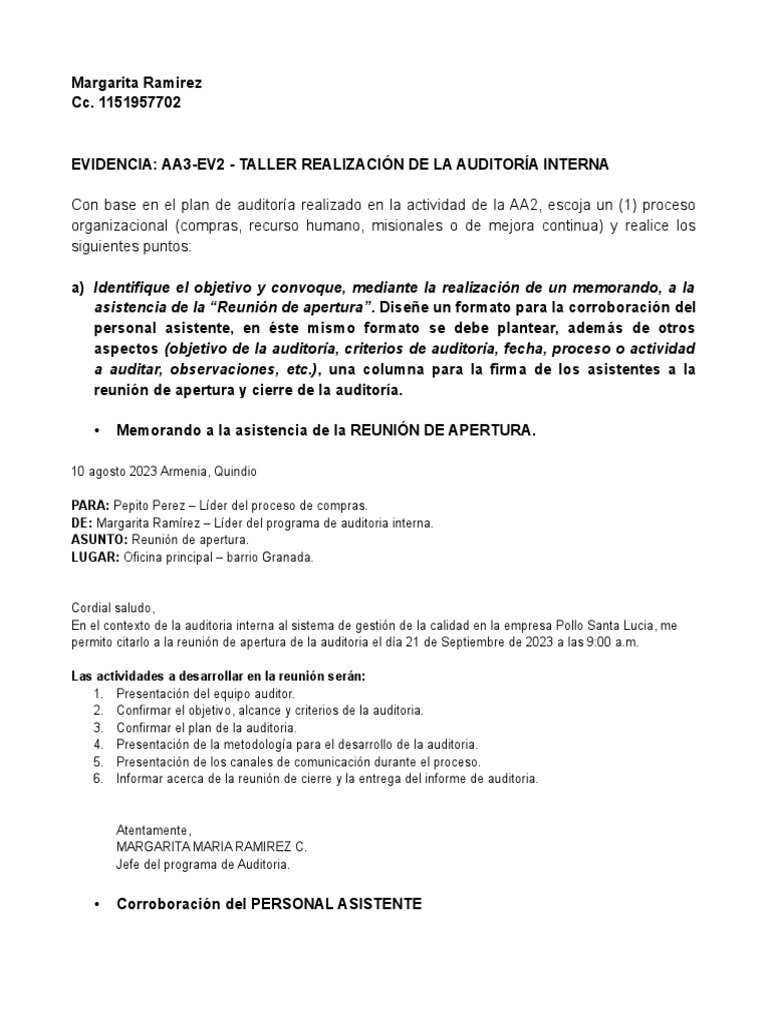 Evidencia Aa3 Ev2 Taller | PDF | Auditoría | Logística Evidencia Aa3 Ev2 Taller | PDF | Auditoría | Logística