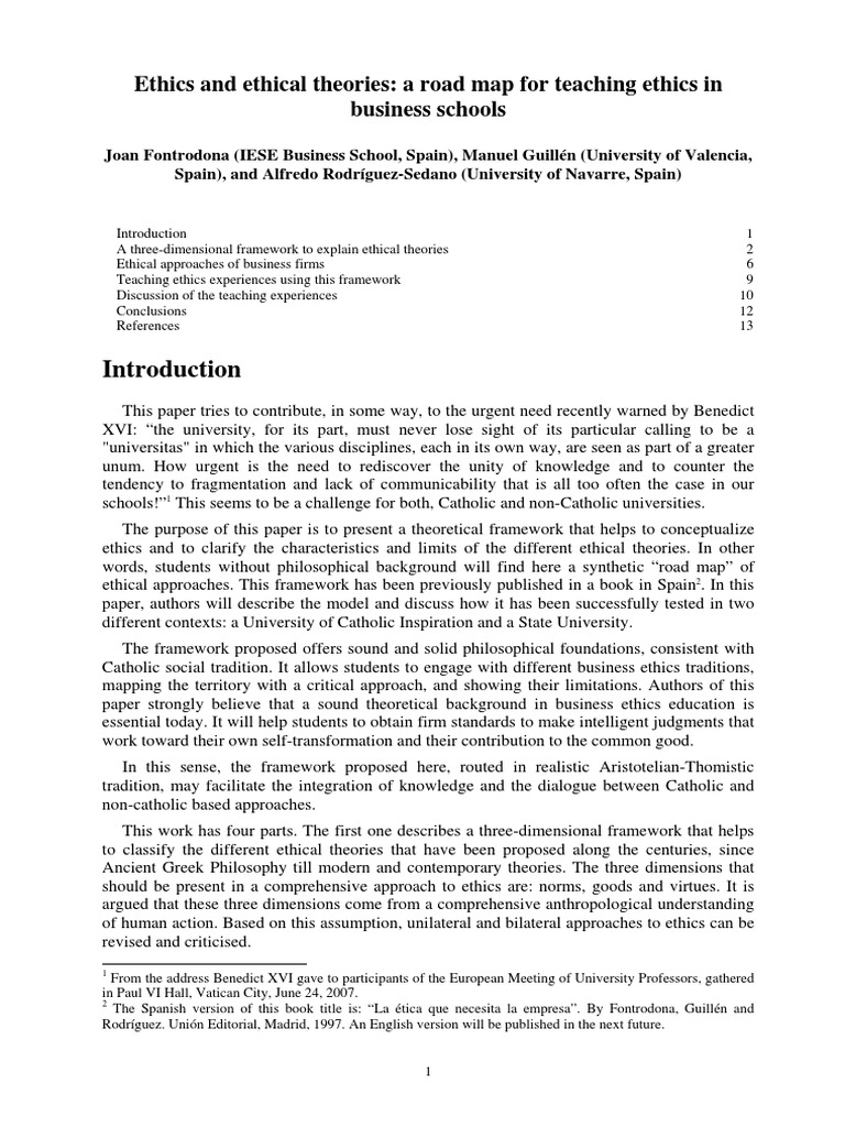 Ethics and Ethical Theories: A Road Map For Teaching Ethics in Business ...