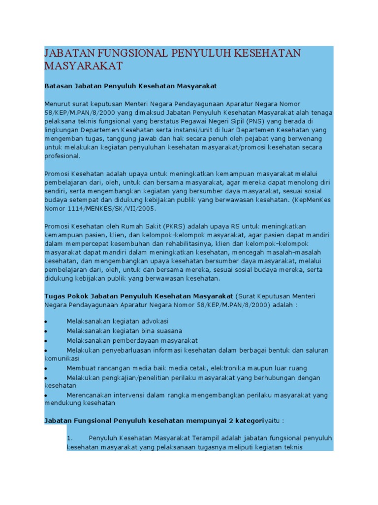 Jabatan Fungsional Penyuluh Kesehatan | PDF