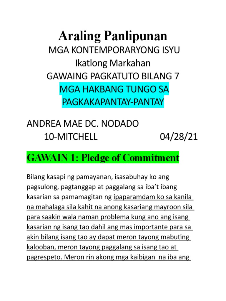 Ap Gawaing Pagkatuto Bilang 7 | PDF