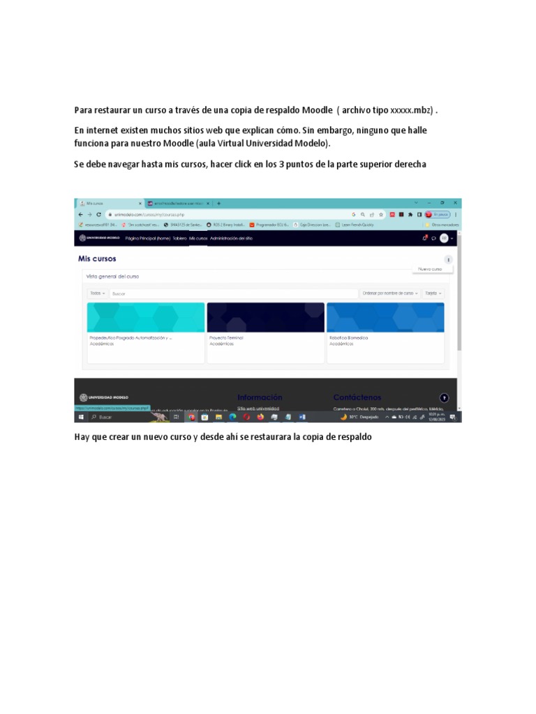 Restaurar Curso Moodle 4.xx Aula Virtual Modelo MBZ | PDF