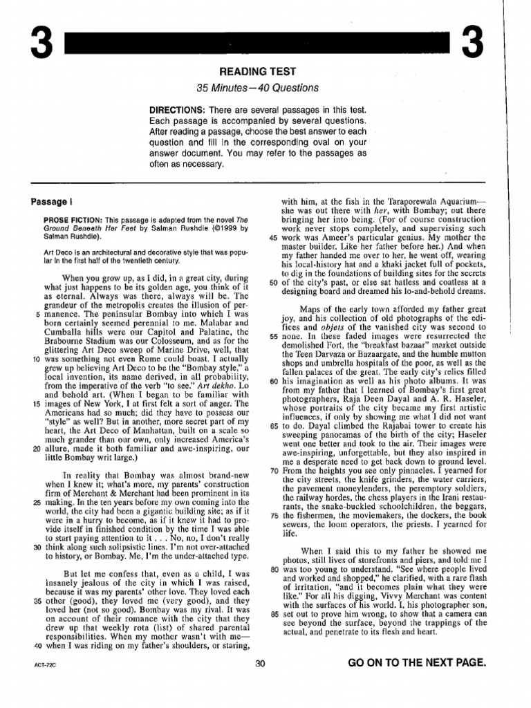 ACT-72C Reading Only | PDF