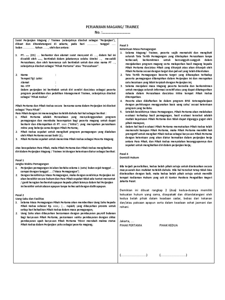 Perjanjian Magang SGS Ver2 | PDF