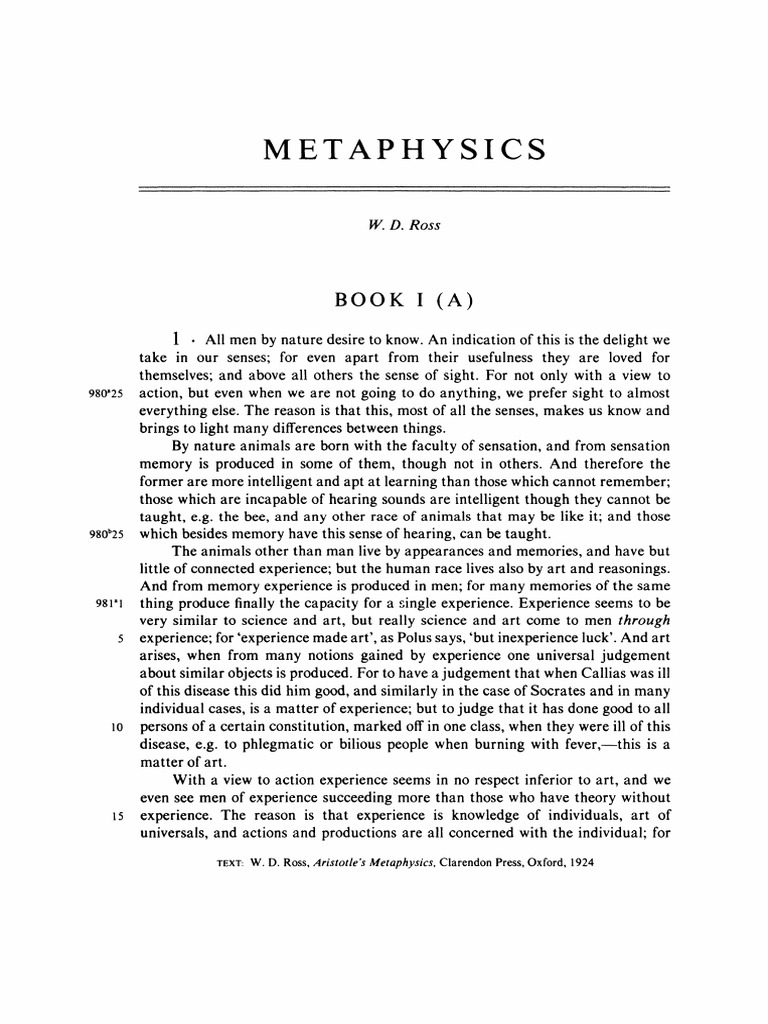 Aristotle Metaphysics I 1 | PDF | Experience | Wisdom
