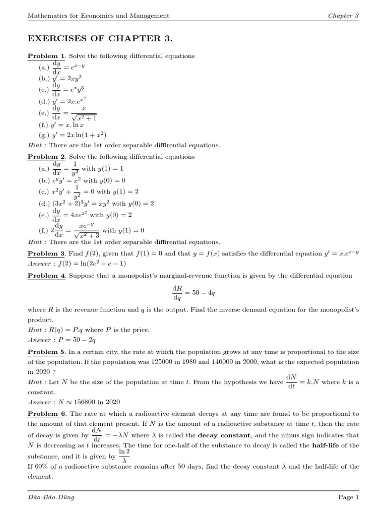 Exercises of Chapter 3 | PDF | Ordinary Differential Equation | Mathematical Analysis