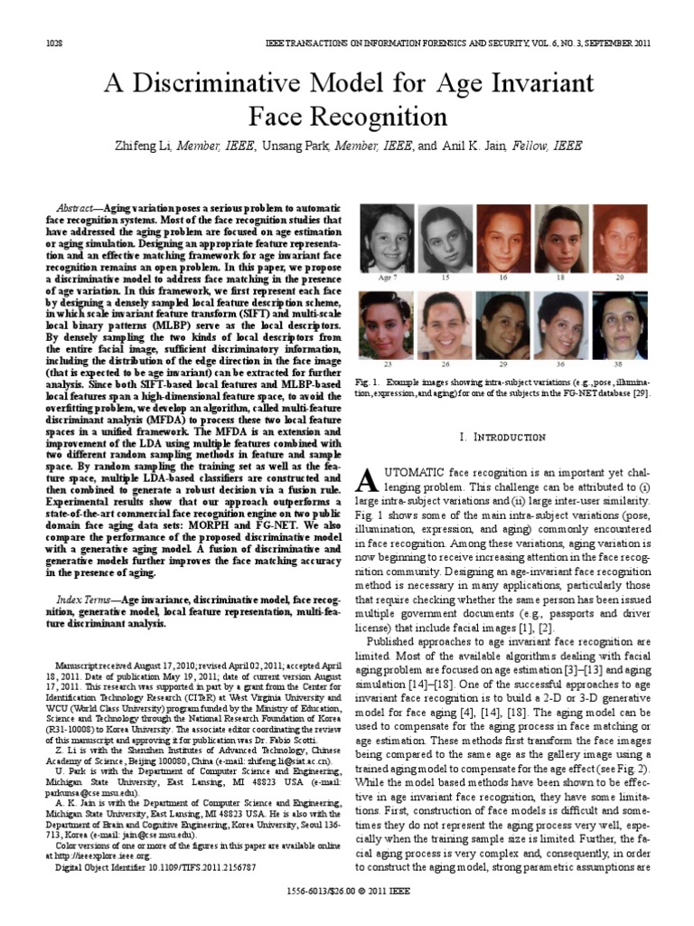 1 A Discriminative Model For Age Invariant Face Recognition | PDF | Eigenvalues And Eigenvectors ...