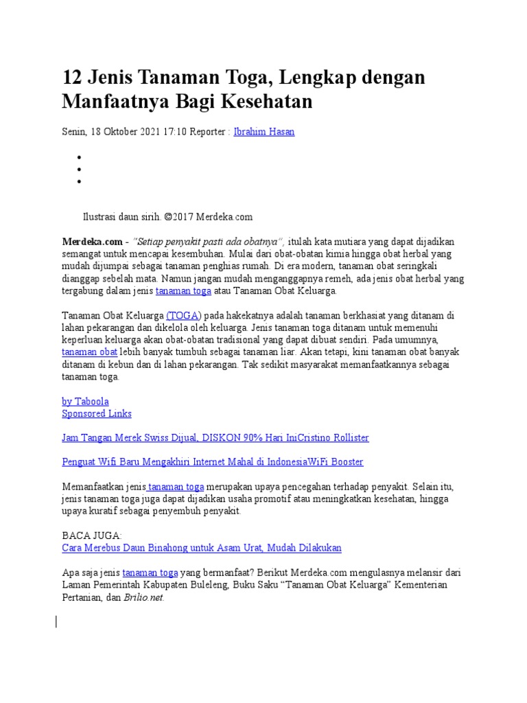 12 Jenis Tanaman Toga | PDF