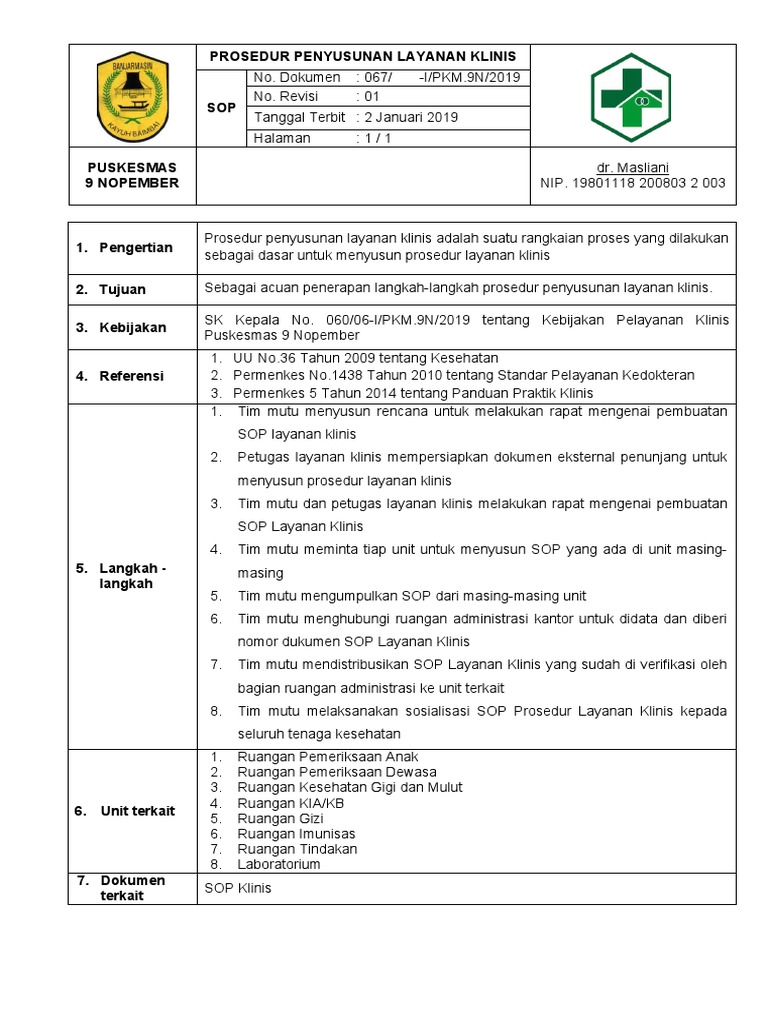 SOP Prosedur Penyusunan Layanan Klinis | PDF | Pengembangan Diri
