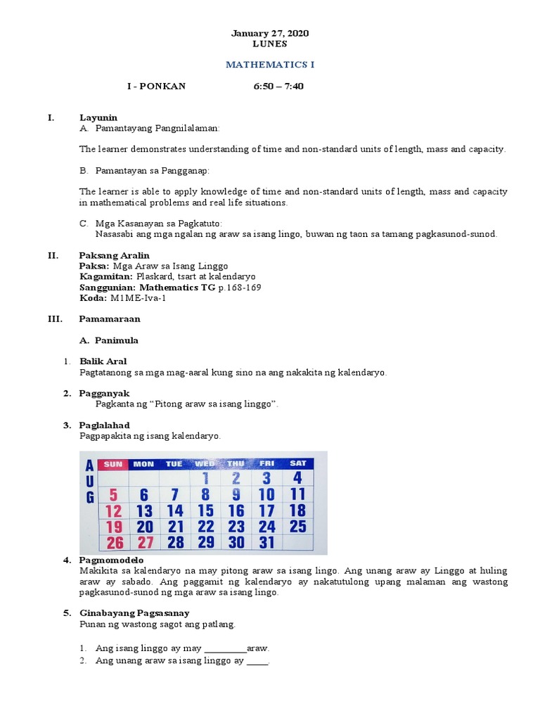 JANUARY 27, ARAW SA ISANG LINGGOdocx | PDF