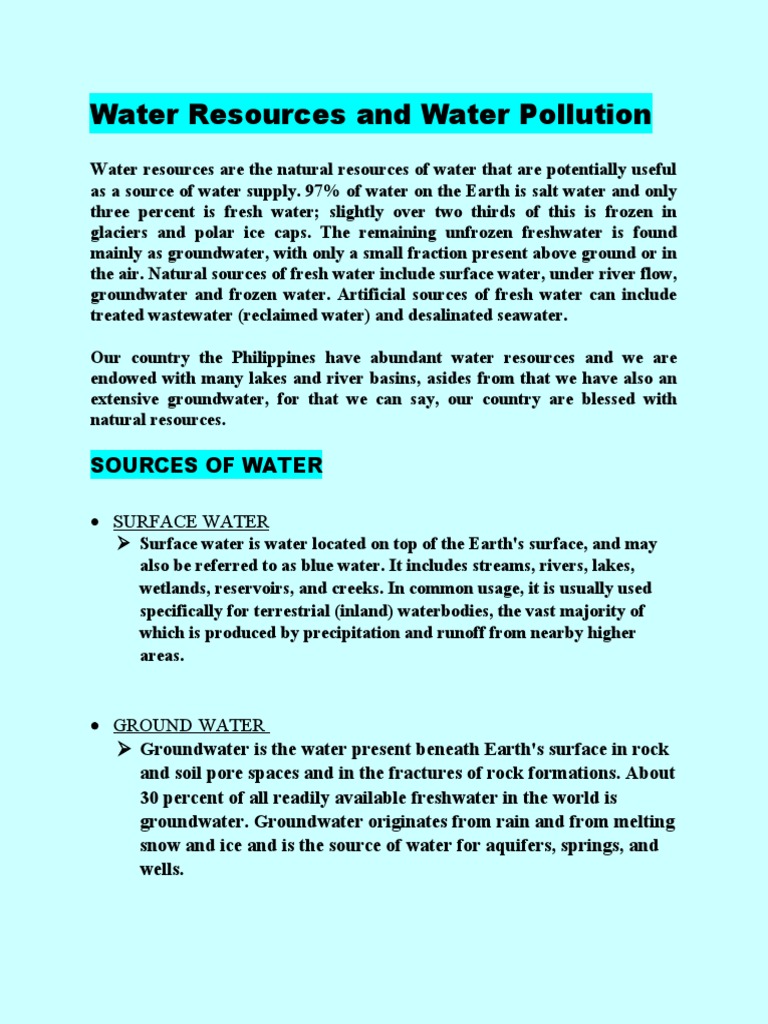 Water Resources and Water Pollution | PDF | Fresh Water | Groundwater